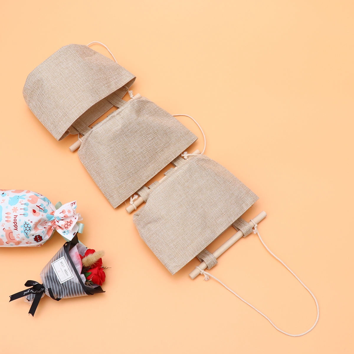 FELTECHELECTR 3Pcs Kitchen Bathroom Hanging Bag Space Saving Beige ...