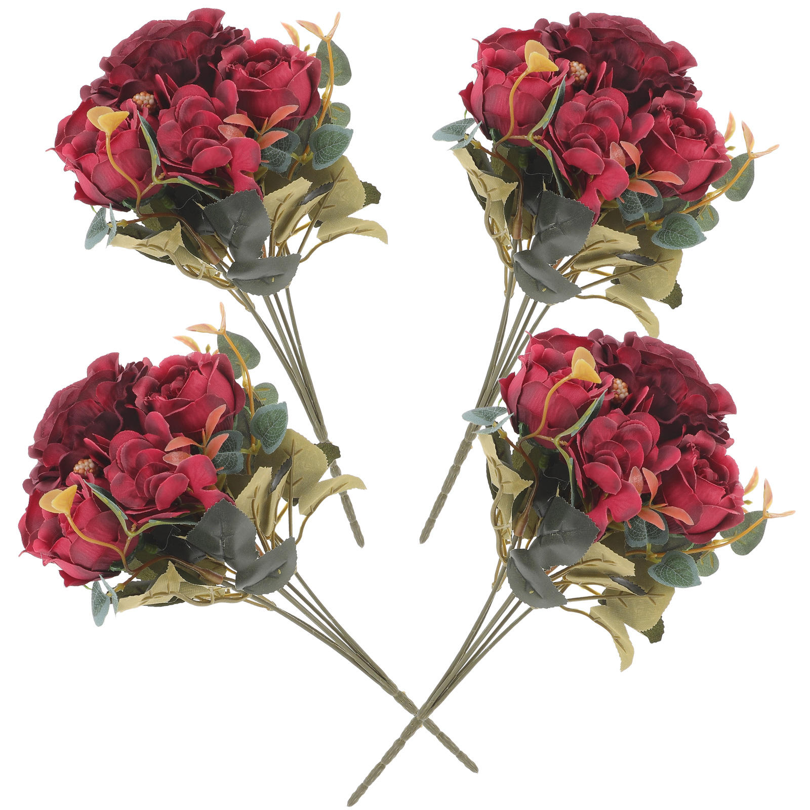 FELTECHELECTR 4Pcs Faux Flower Heads Dark Red Rose Artificial Flowers ...