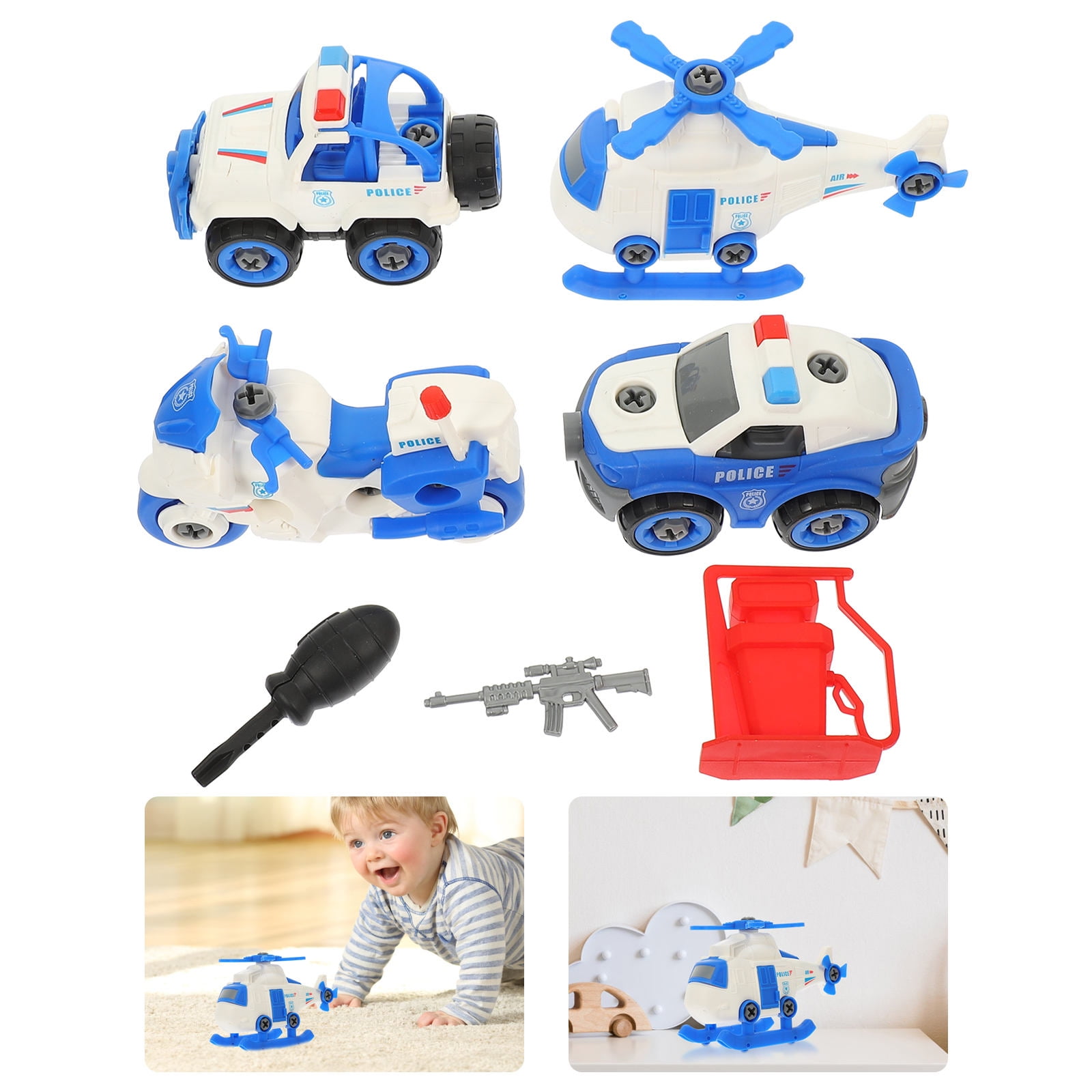 FELTECHELECTR 4Pcs Police Car Toy Set Assorted Color Simulation Police ...