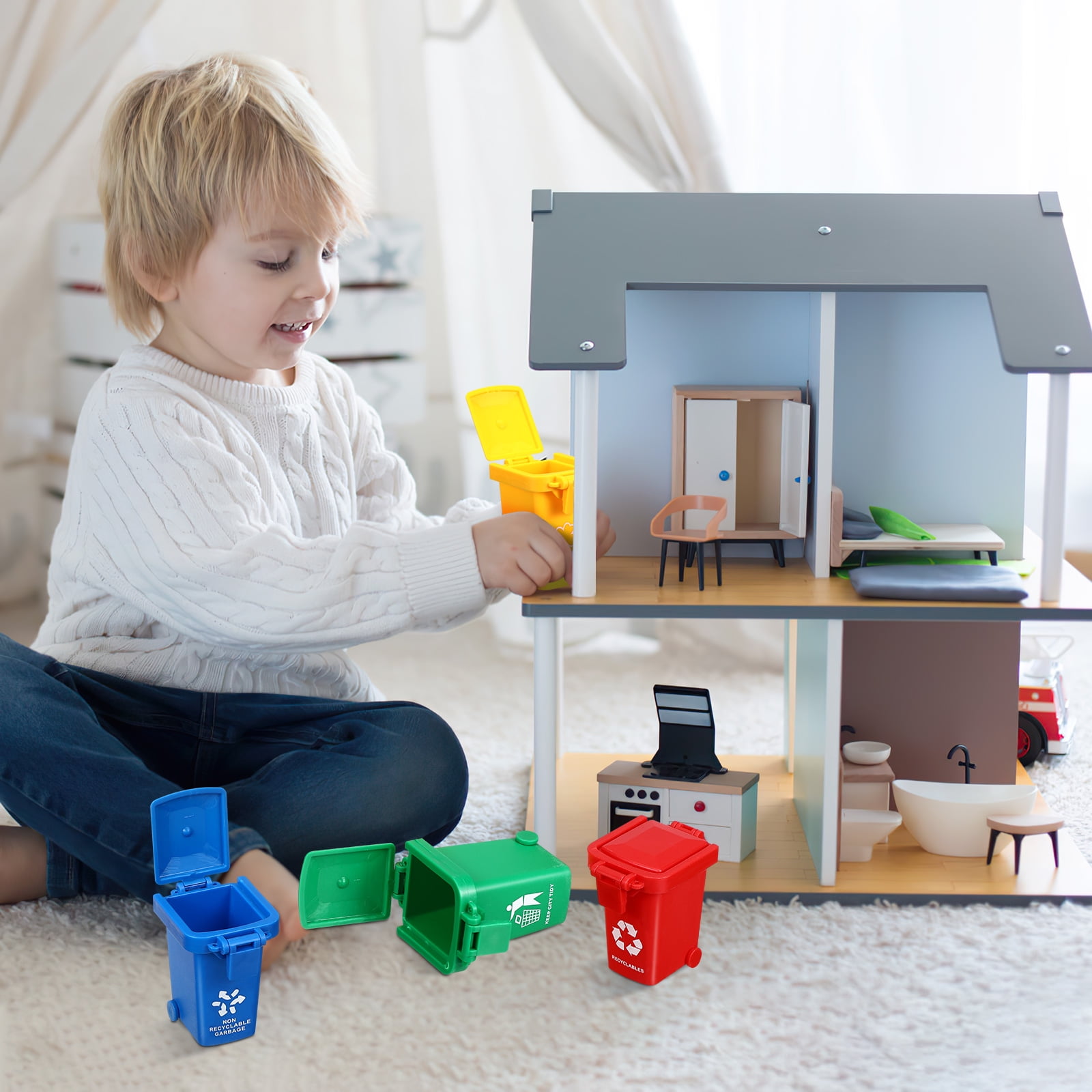 FELTECHELECTR Play Garbage Can Assorted Color 4Pcs 2.6x2.4x1.8in ...