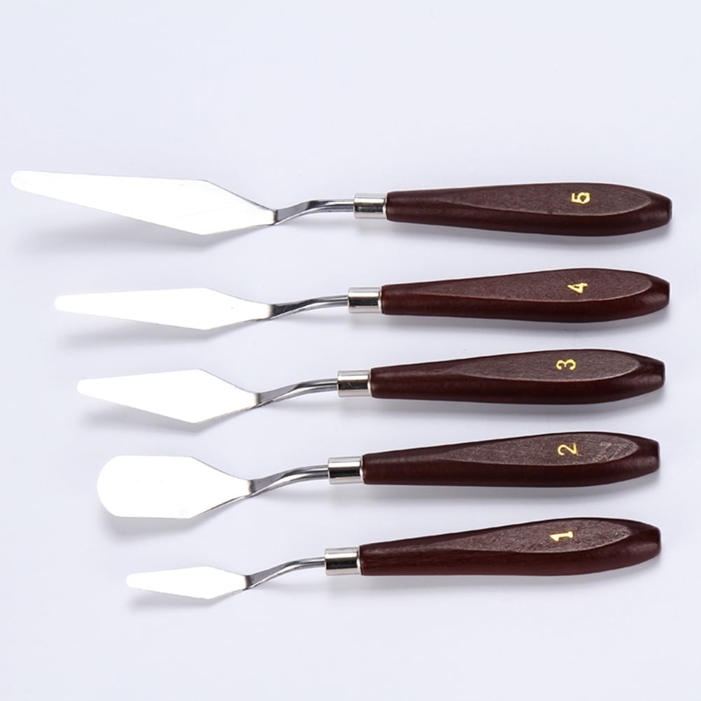 FELTECHELECTR 5Piece Set Art Spatula Stainless Steel Wood Mixing Tool ...
