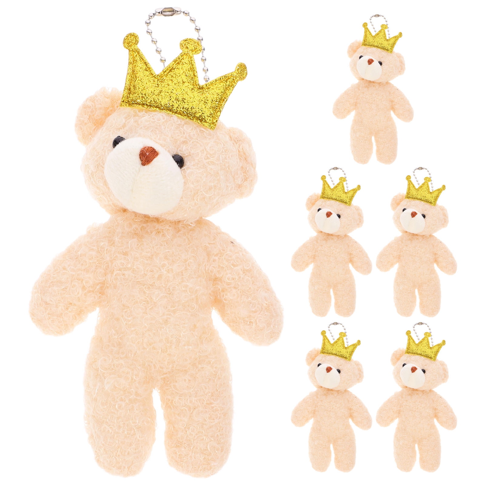 FELTECHELECTR 6Pcs Mini Bear Plush Toy Stuffed Key Ring Charms Portable ...