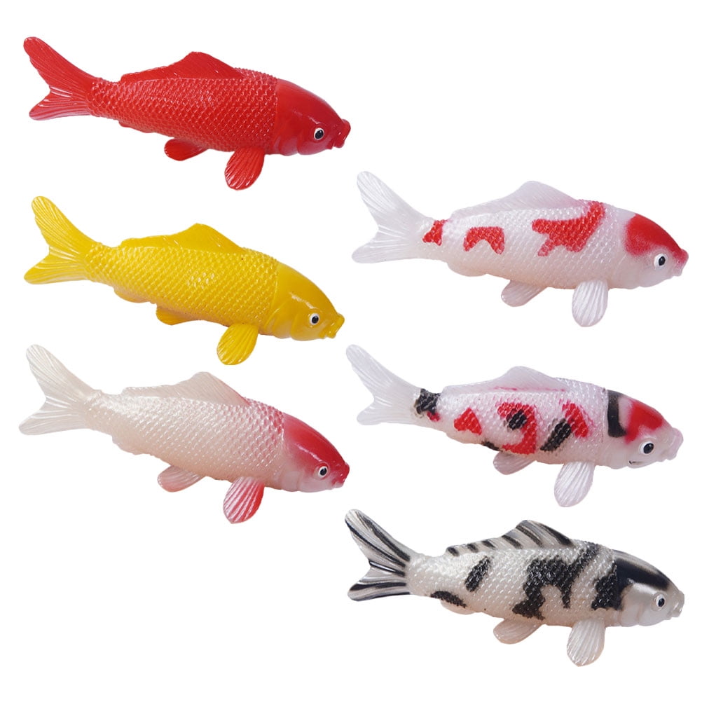 FELTECHELECTR 6Pcs Small Koi Fish Figurine Silver and Red Striped PVC ...