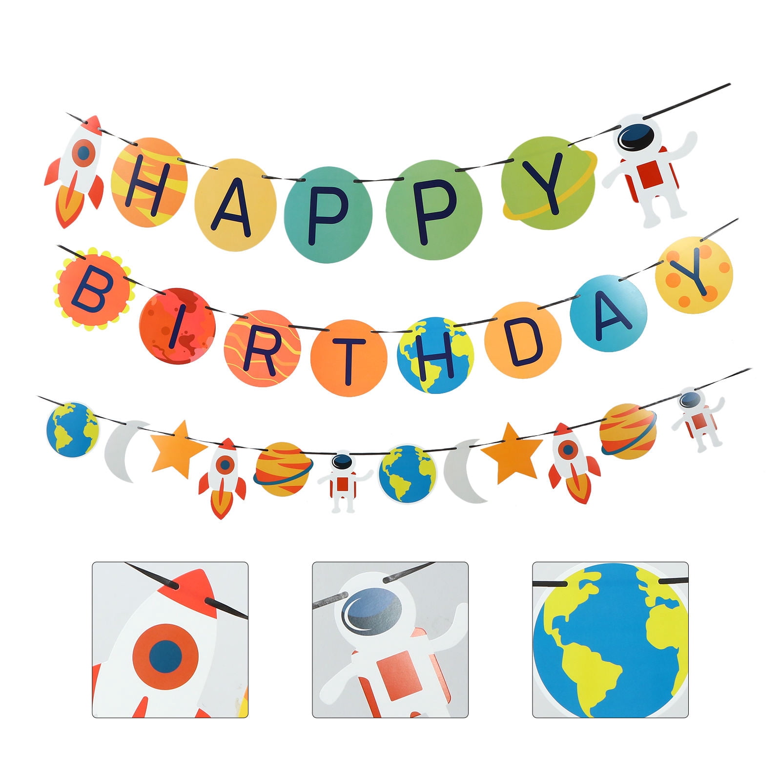 FELTECHELECTR Astronaut Themed Happy Birthday Banner 15x5.9in Square ...