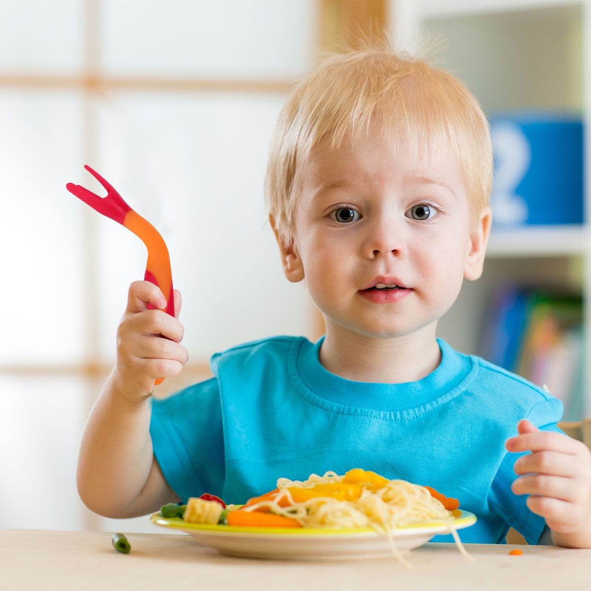 FELTECHELECTR Baby Utensils 1Set Red PP TPE Curved Wavy Handle Bendable ...