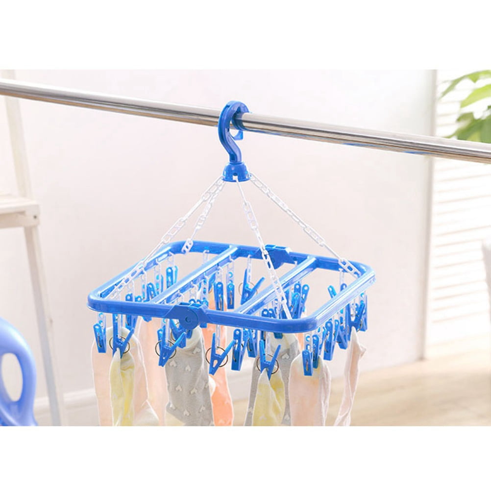 FELTECHELECTR Clothes Drying Hanger Foldable Drying Rack with 32 Clips ...
