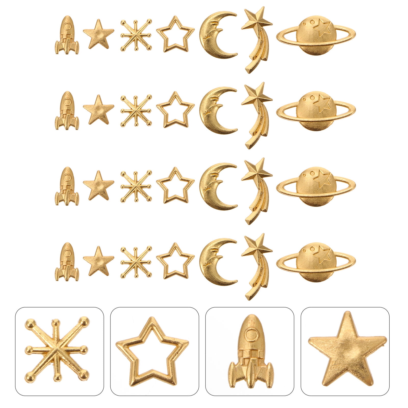 FELTECHELECTR DIY Jewelry Making Resin Fillers 70Pcs Golden Planets Stars Moons Rockets for ...