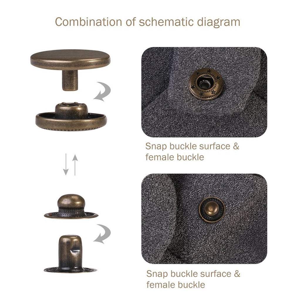 FELTECHELECTR Diy Buttons Fastener Snap Button 1 Set Metal Snap Buttons ...