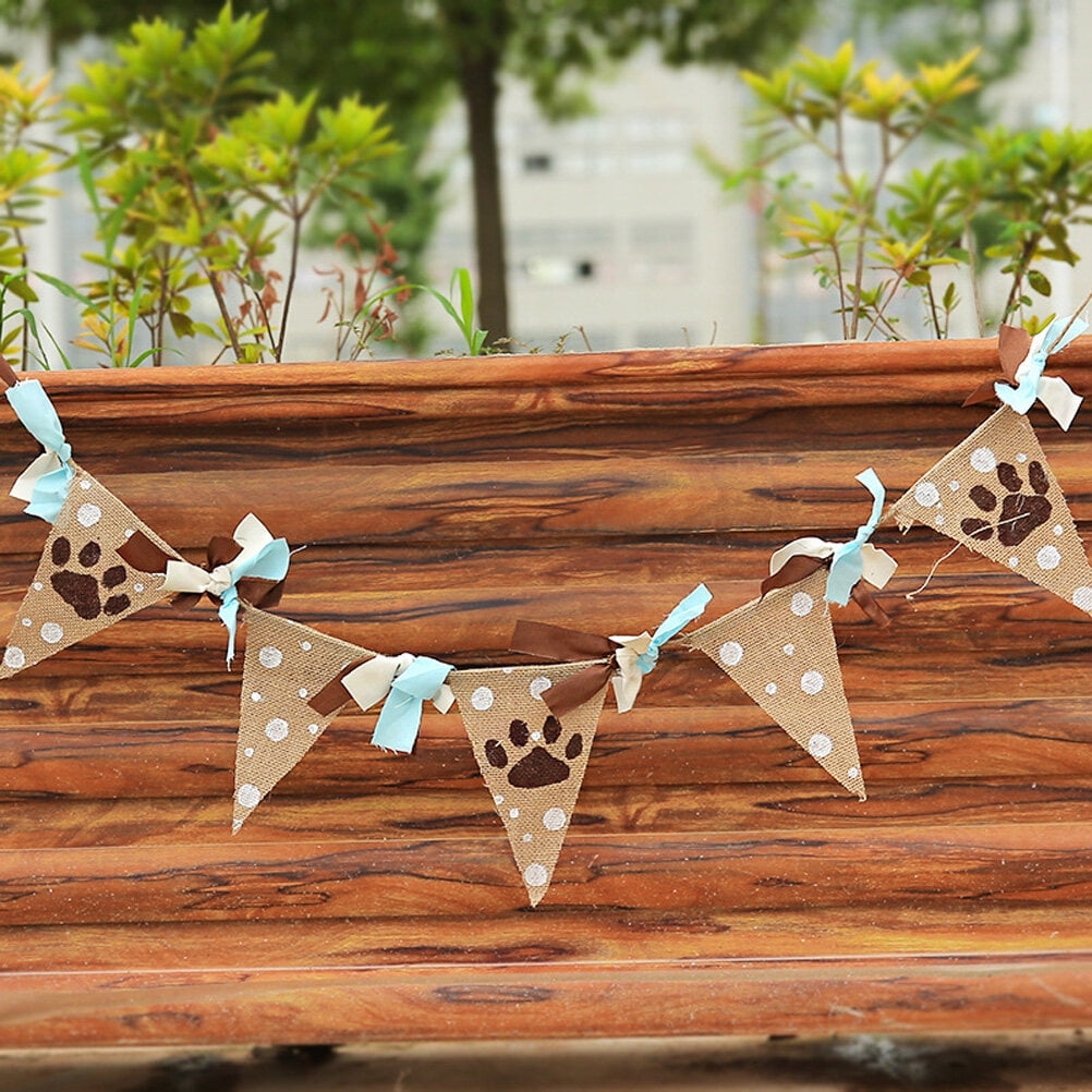 FELTECHELECTR Dog Themed Party Supplies Bunting Banner Linen Hanging ...