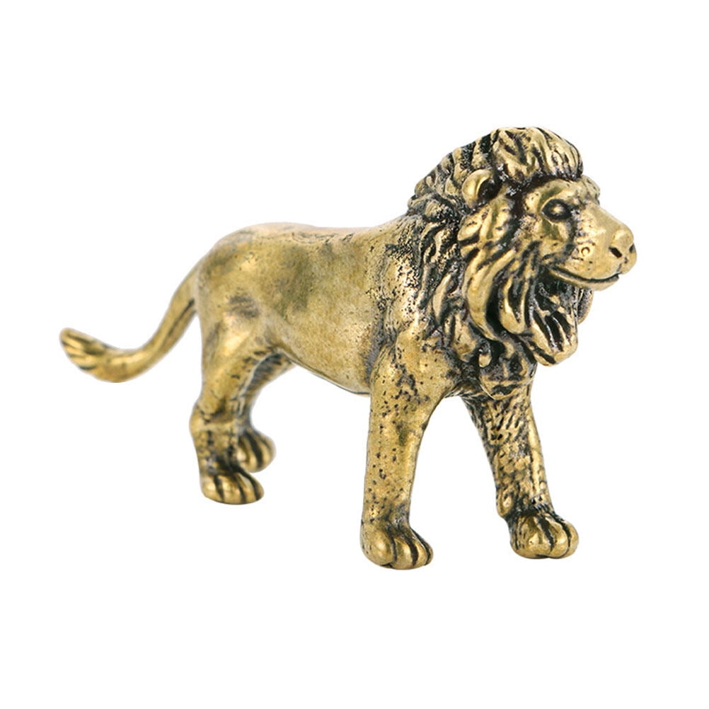 FELTECHELECTR Home Furnishing Decoration Brass Golden Retro Lion Statue 1Pcs 2.46X1.30X0.94in ...