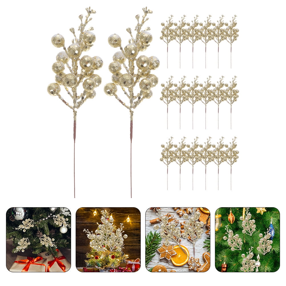 FELTECHELECTR Golden Glitter Berries Stems 20Set For Wreaths And ...