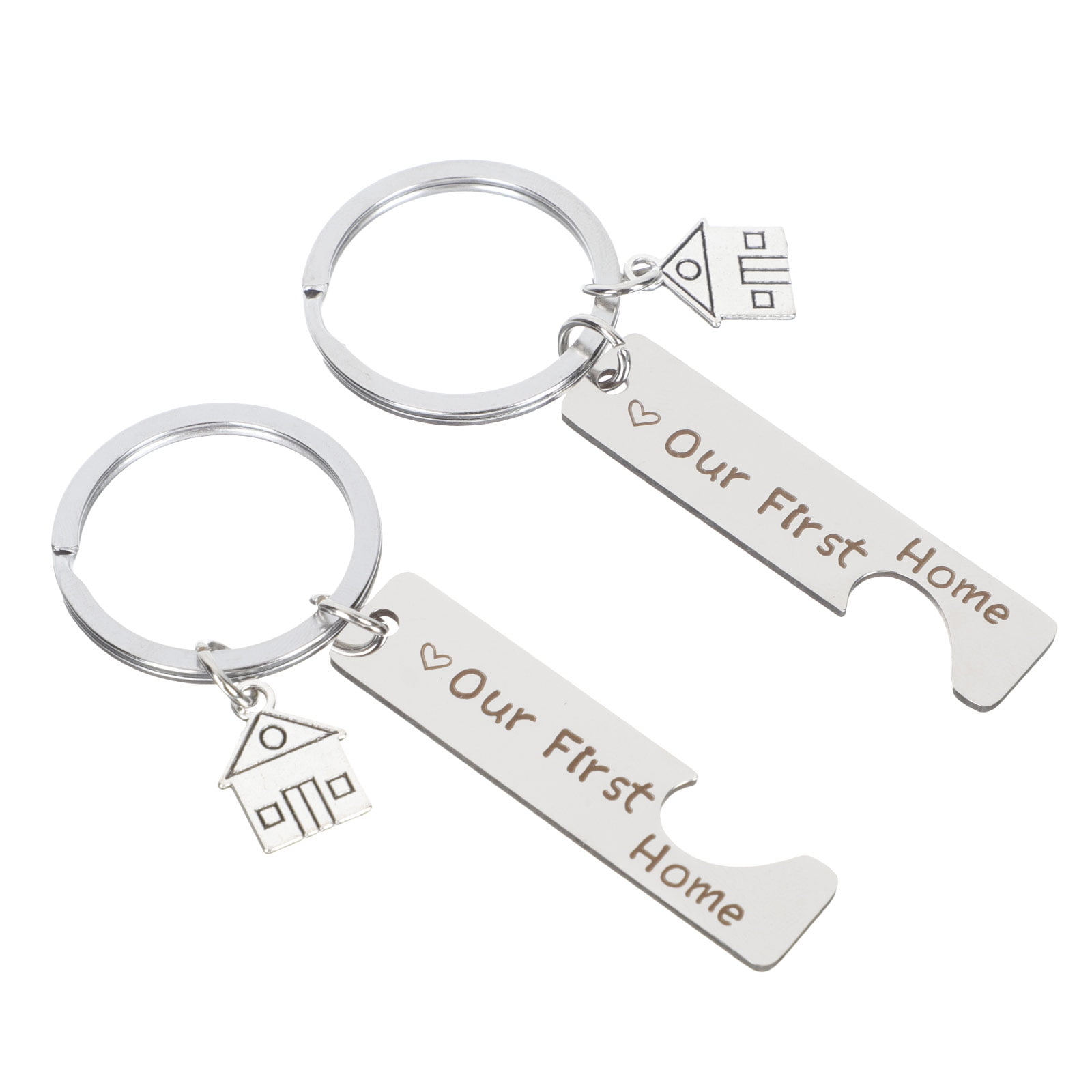 FELTECHELECTR Keychain Pendant 2Set House Shaped Stainless Steel ...