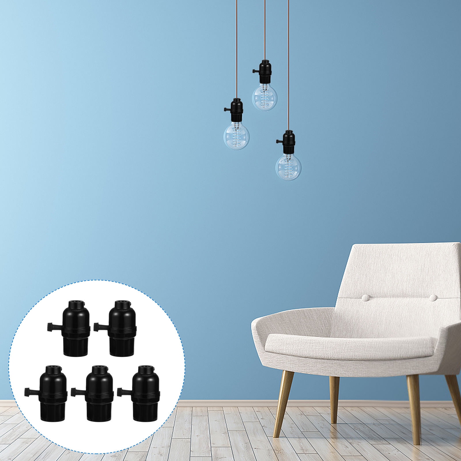 FELTECHELECTR Pendant Light Socket Plastic Lamp Base 5Pack With Switch ...