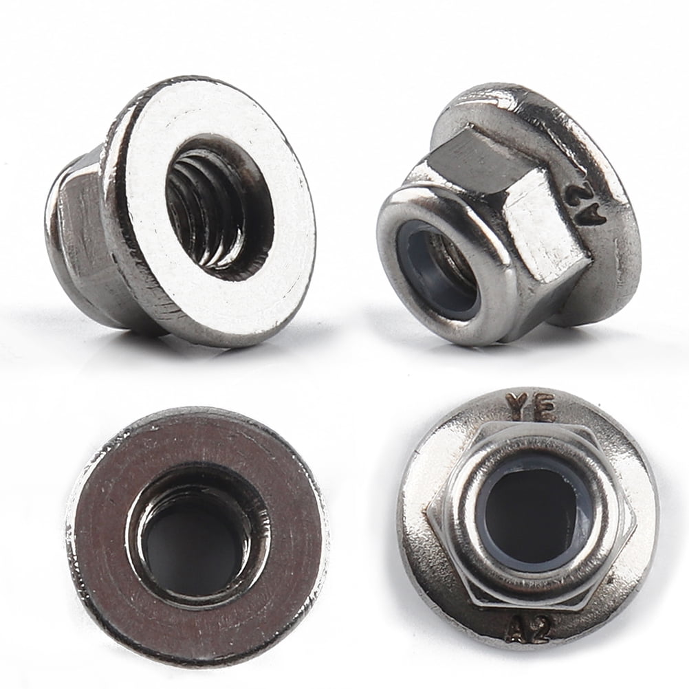 FELTECHELECTR Stainless Steel Nylon Insert Lock Nut 25Pcs Flange Silver ...