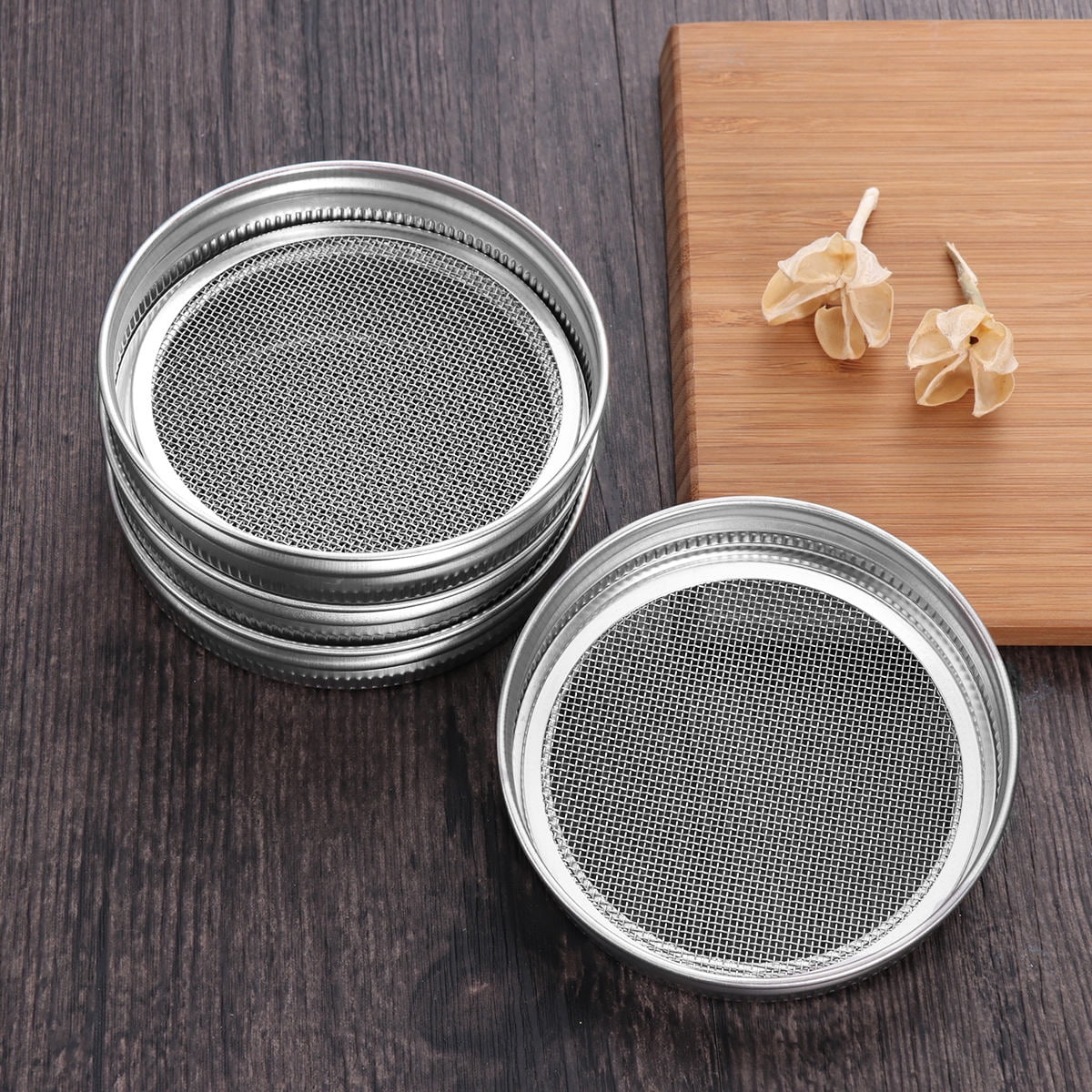 FELTECHELECTR Stainless Steel Sprouting Lids 4Set for Mason Jar Silver Round Kitchen Use ...