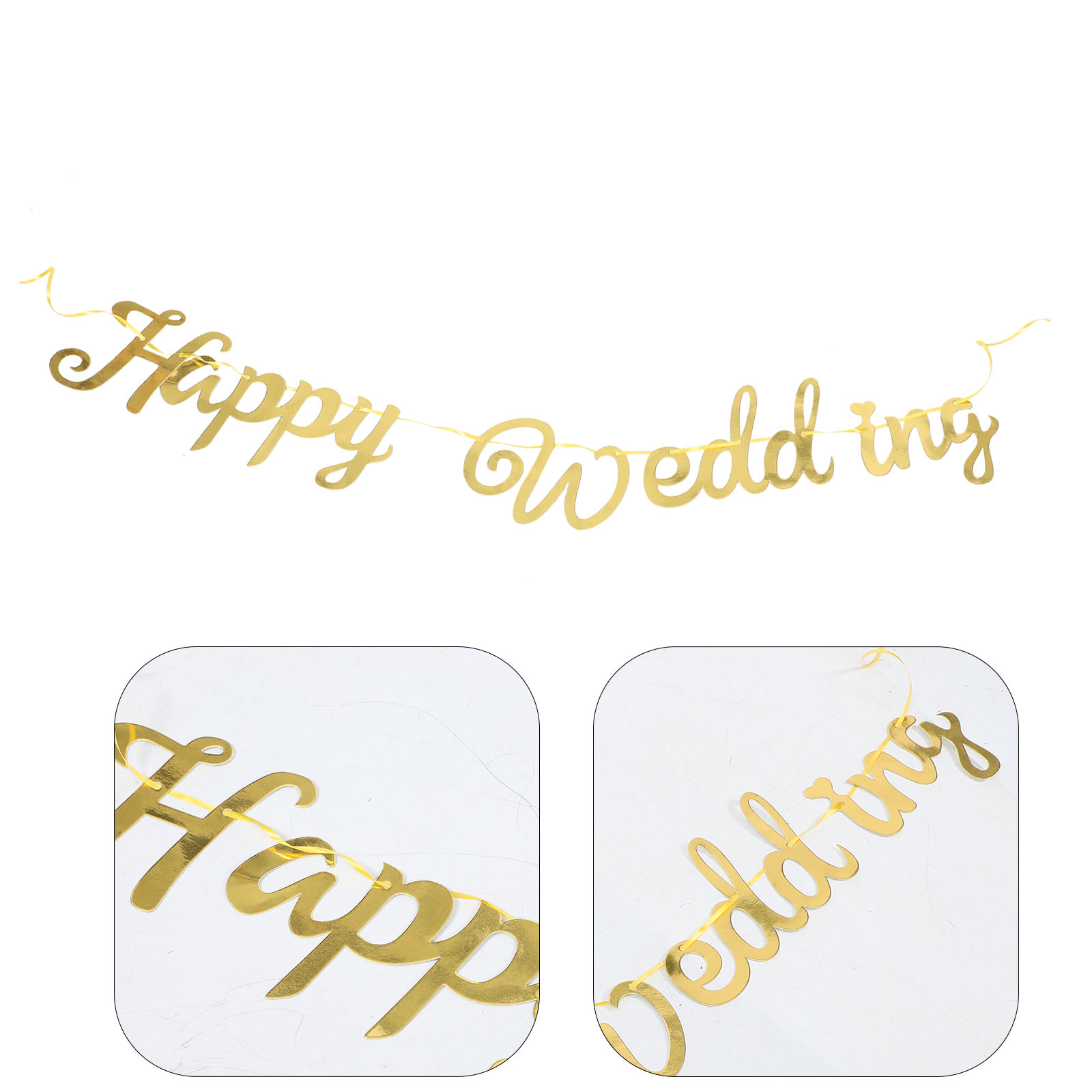 FELTECHELECTR Wedding Bunting Banner Golden Rectangular Shape Mirror ...