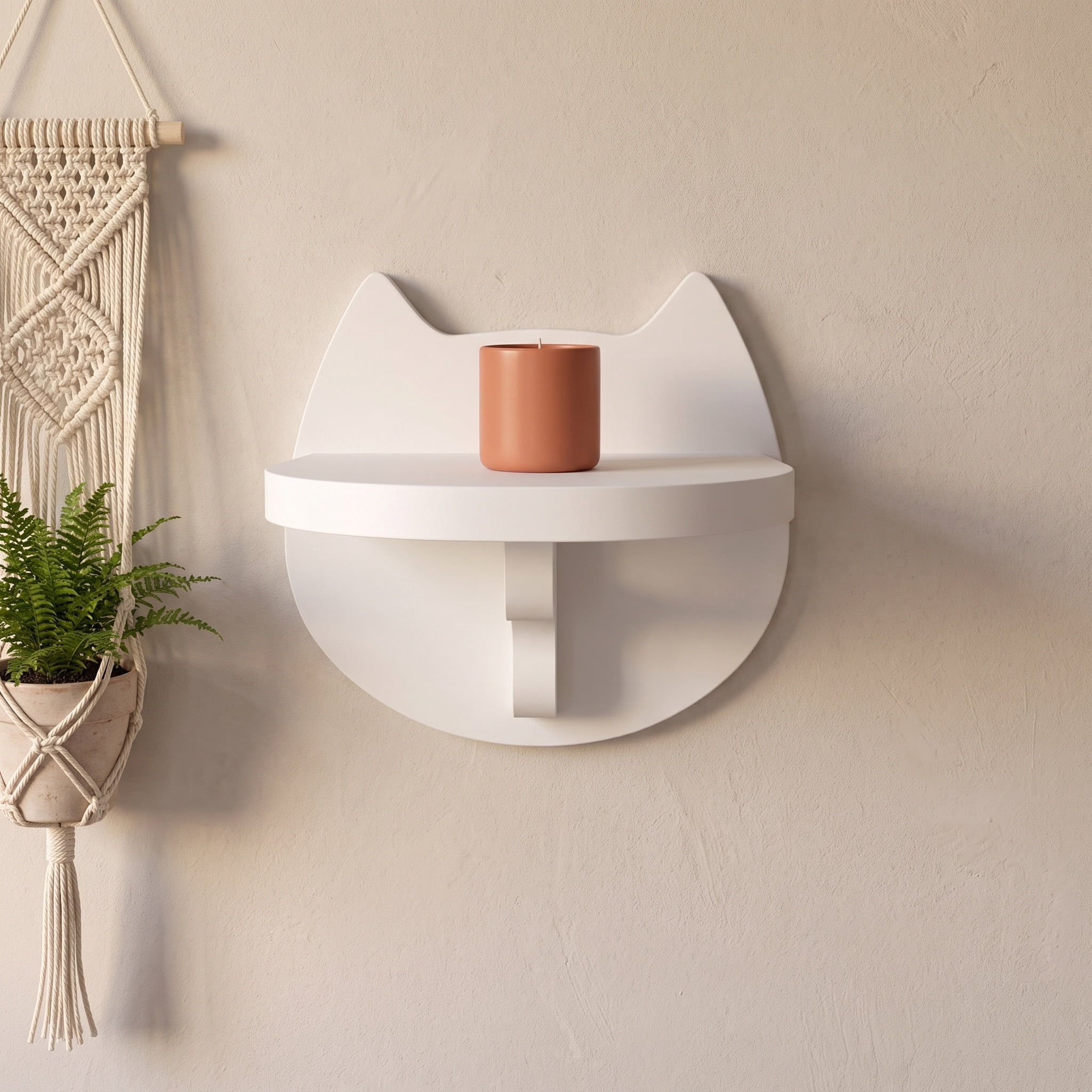 FELTECHELECTR Wooden Cat Shape Wall Shelf Space Saving Decorative ...