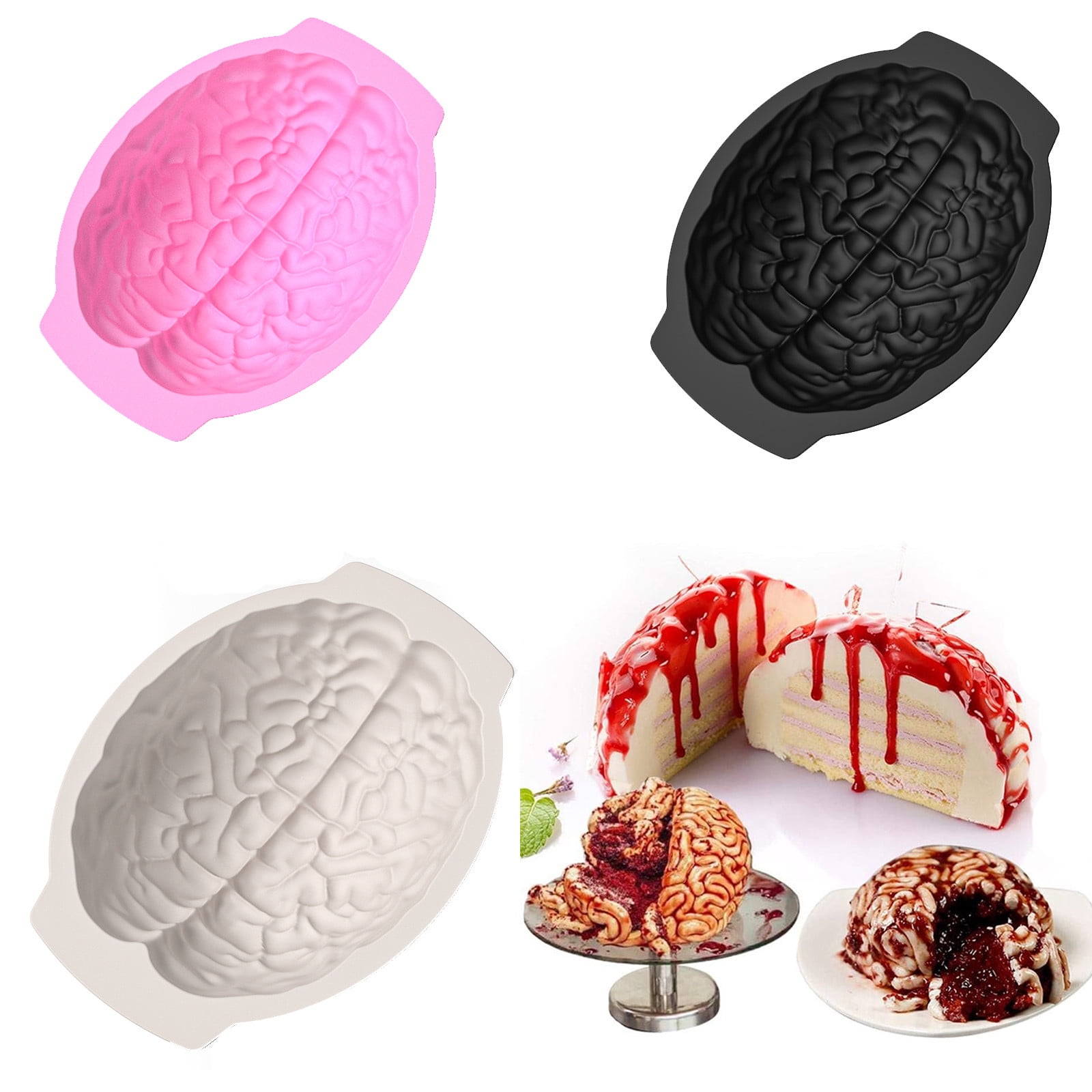 FELTREE Halloween Brain Gelatin Molds, Brain Shaped Silicone Mould Cake ...