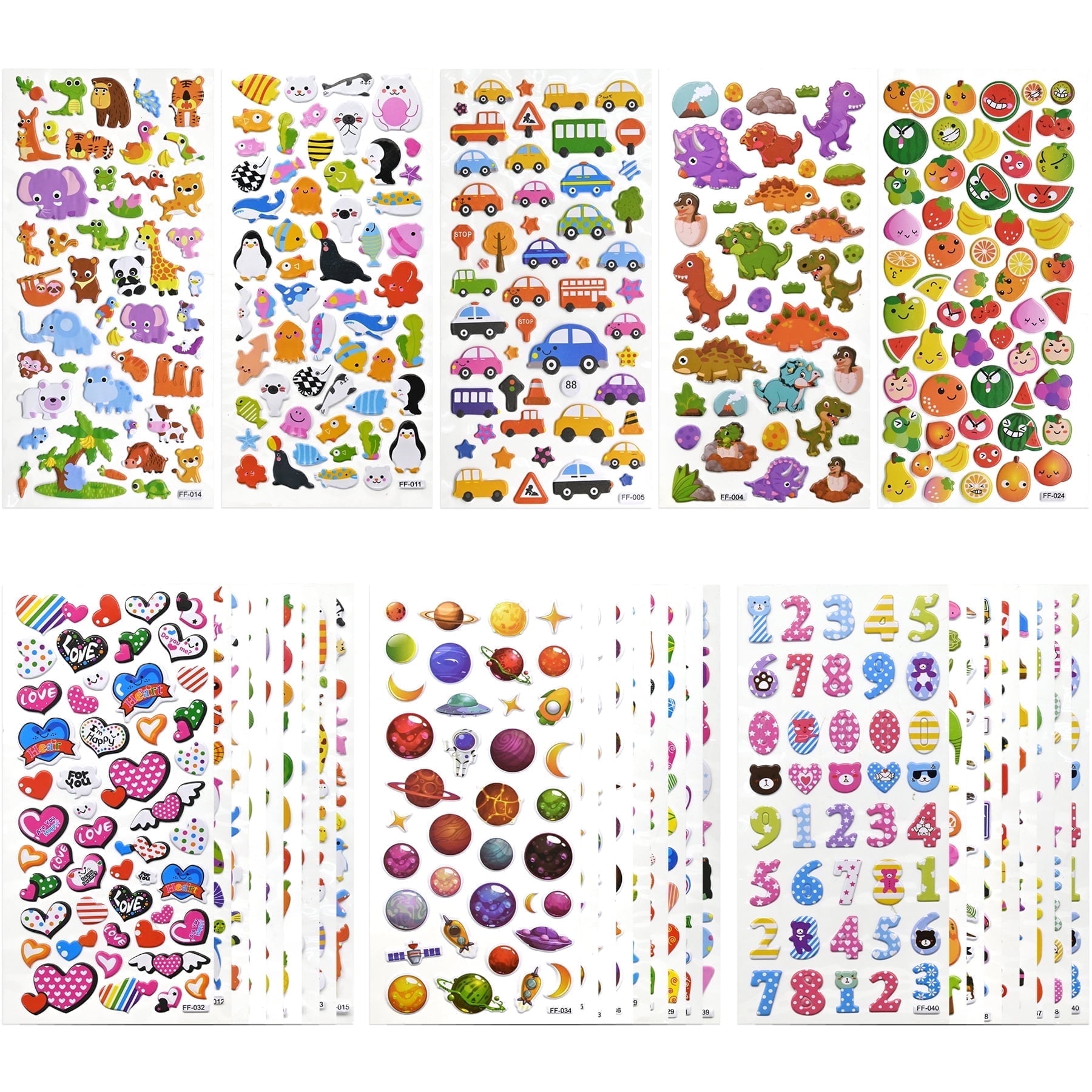 FEMBW 3D Stickers for Kids, 32 Sheets Puffy Stickers with Graffiti ...
