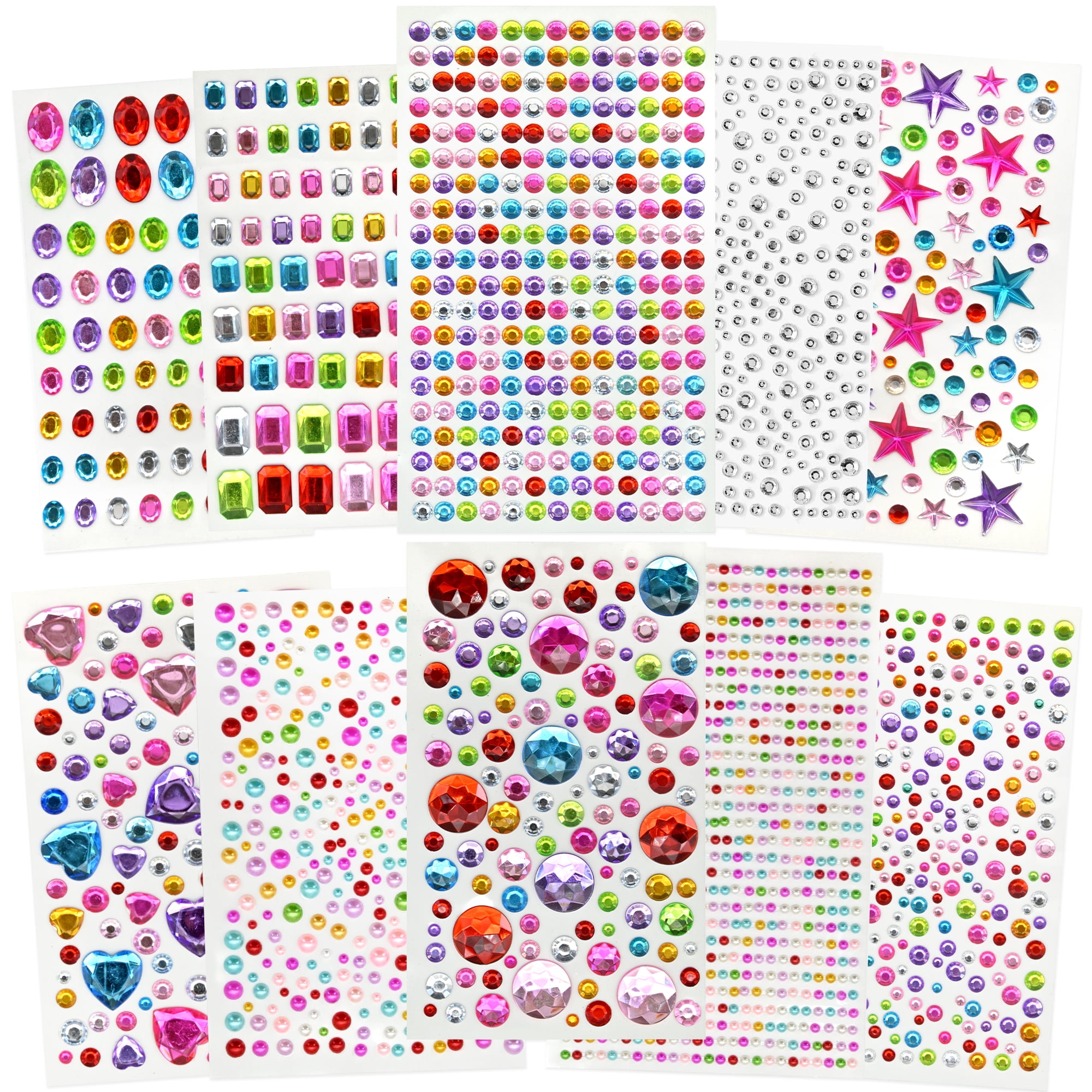 FEMBW Self Adhesive Rhinestones Gem Stickers, 10 Sheets 2442Pcs ...