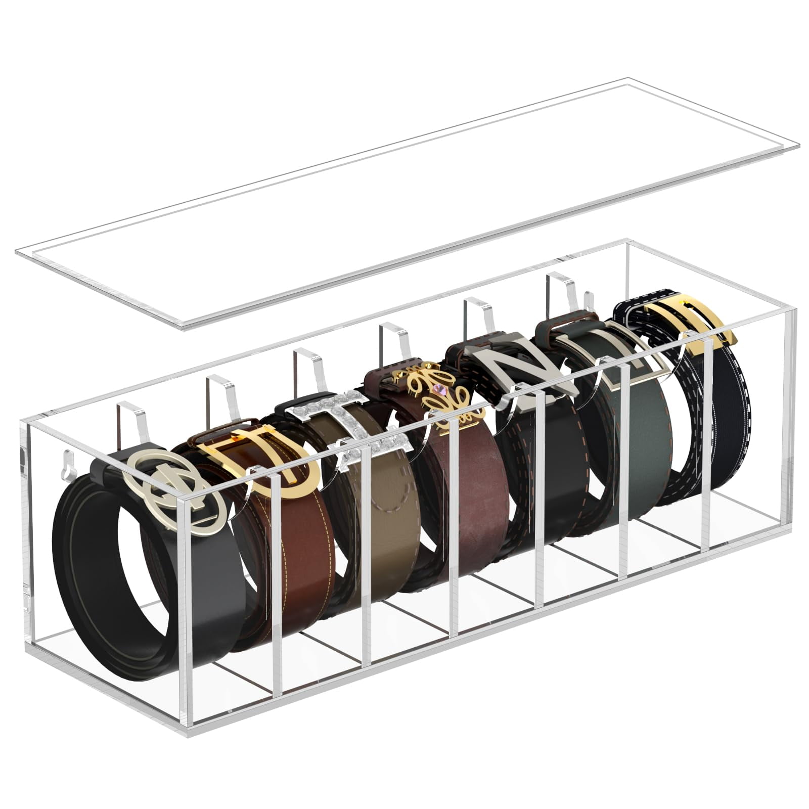 FEMELI Belt Organizer, Acrylic Belt Storage for Closet with Dust Cover ...