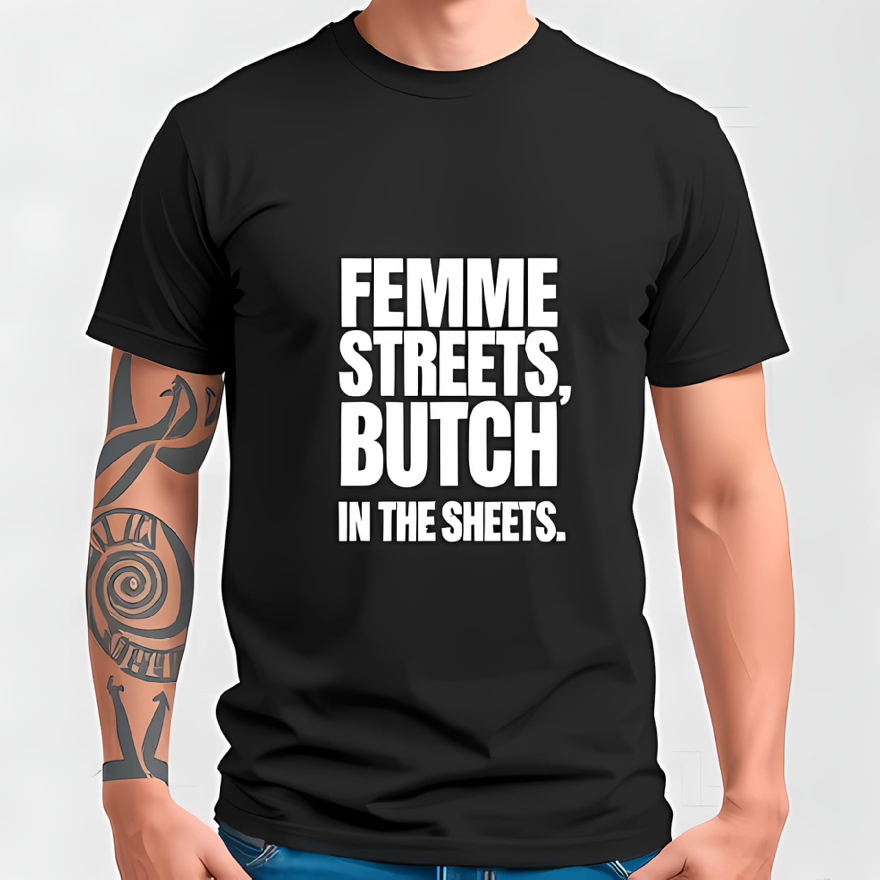 FEMME STREETS BUTCH IN THE SHEETS Bold White Text on Black Cotton Short ...