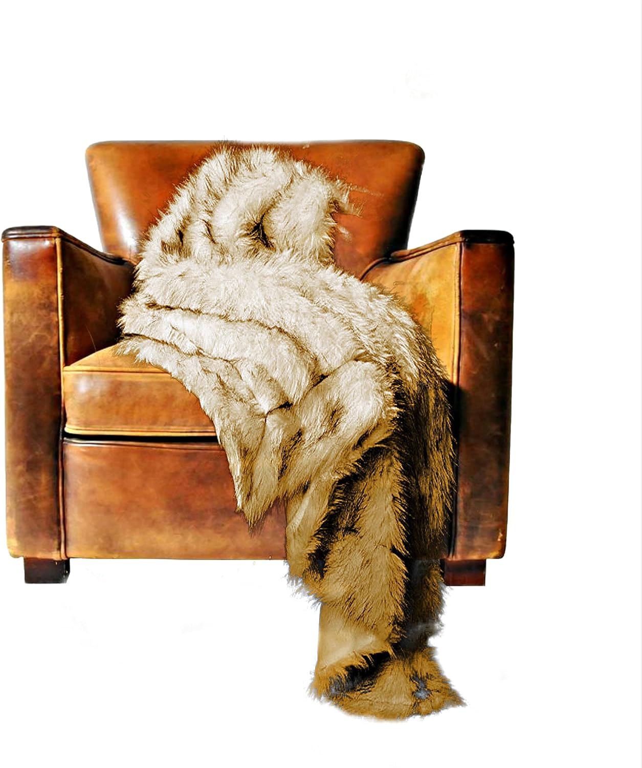 FENCHUN, Arctic Fox Fur Throw Blanket, White with Brown Tips, Faux Fur ...
