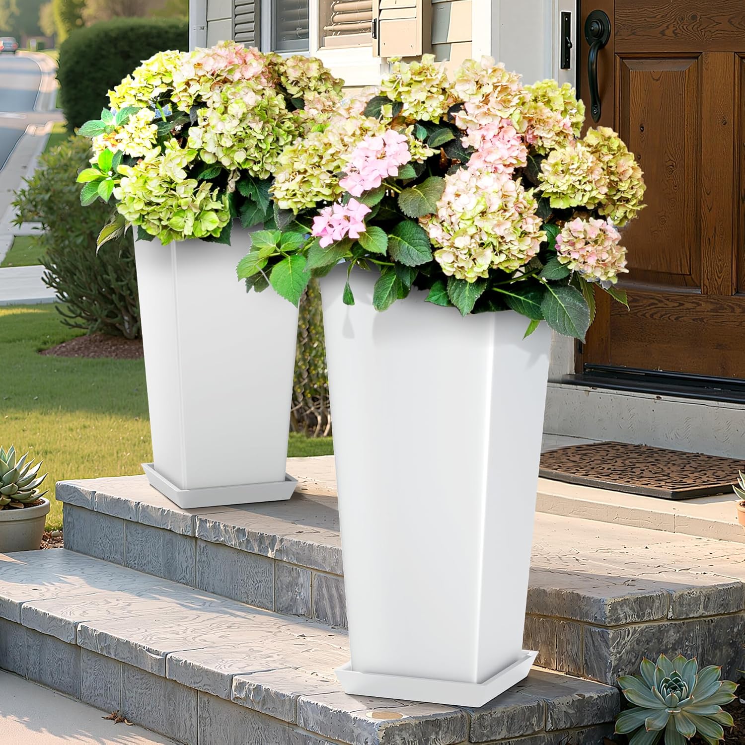 FENCY Set of 2 Tall Planters for Outdoor , 24 Inch Large Tapered Pots ...