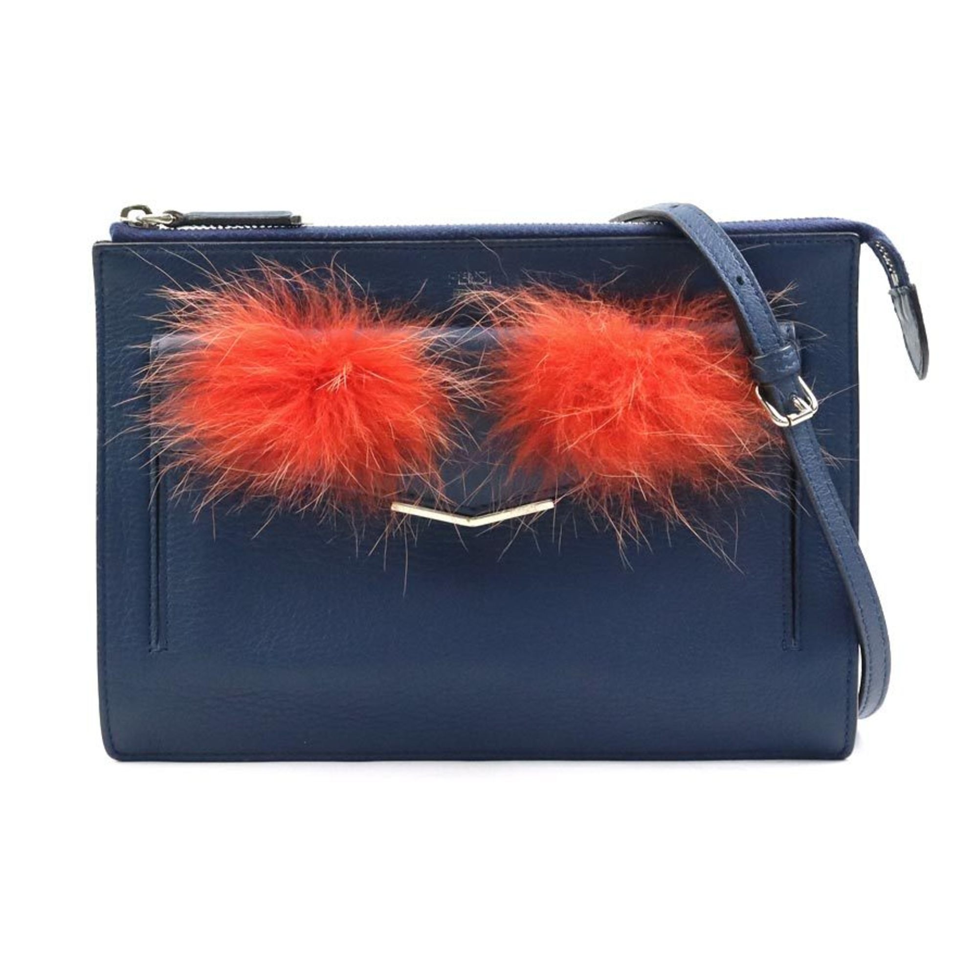 Pre-Owned FENDI Shoulder Bag Bug Monster Leather Navy Women's 8M0362 ...