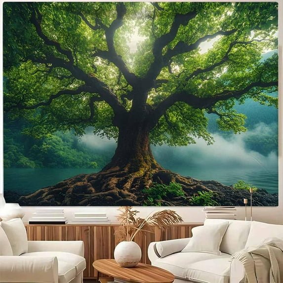 FENDROM Nature Green Misty Forest Tree Tapestry Large Landscape Tree Of ...