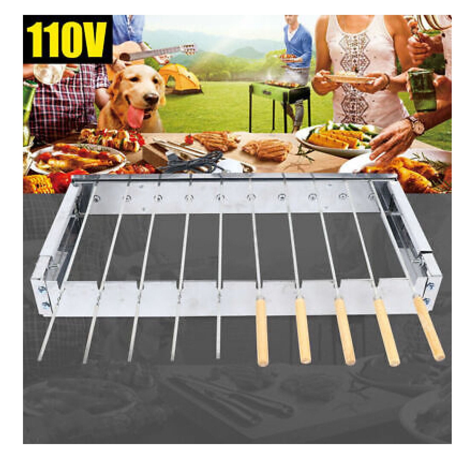 Skewer Grill Automatic BBQ Flipping Rotating Rotisserie Grill Stainless ...