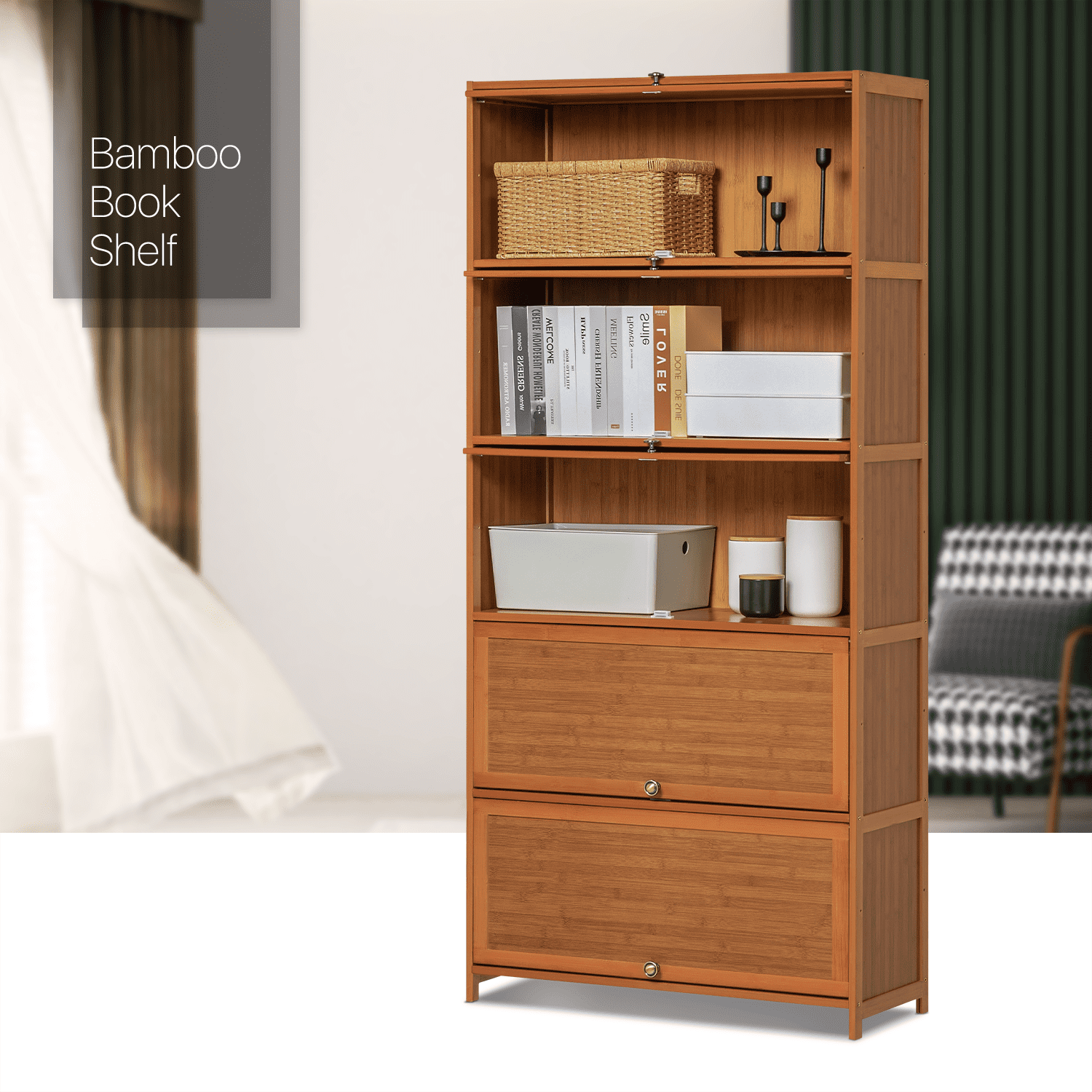 FENG20 32-Inch Bamboo Bookshelf Utility Storage Cabinet - Modern Home ...