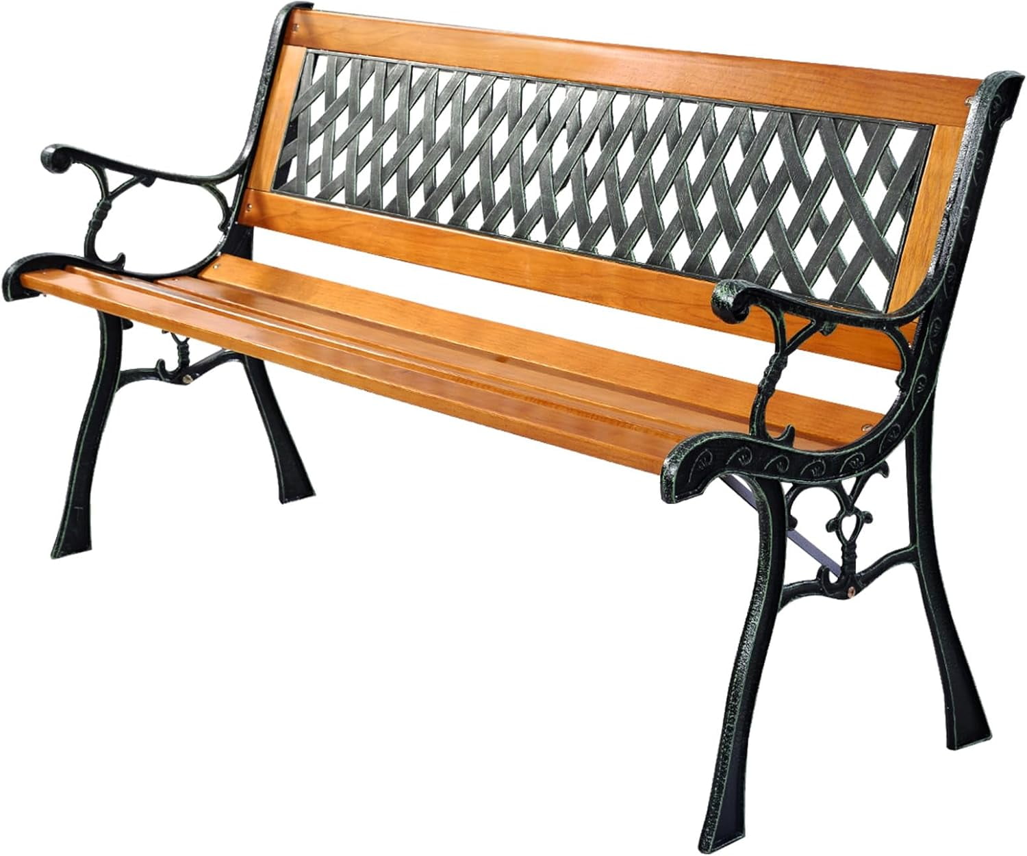 FENG20 Garden Bench, 2-3 Person Park Bench with Diamond Weaving Backrest, Pine Porch Bench, 470 ...