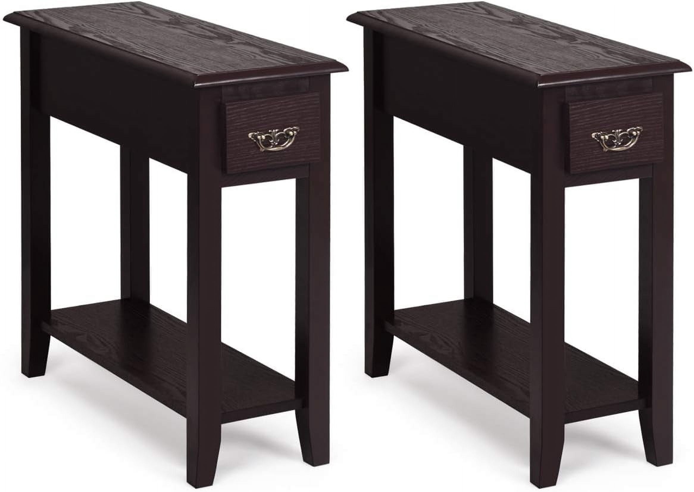 FENG20 Narrow End Table, Slim Side Table with Drawer and Open Shelf ...