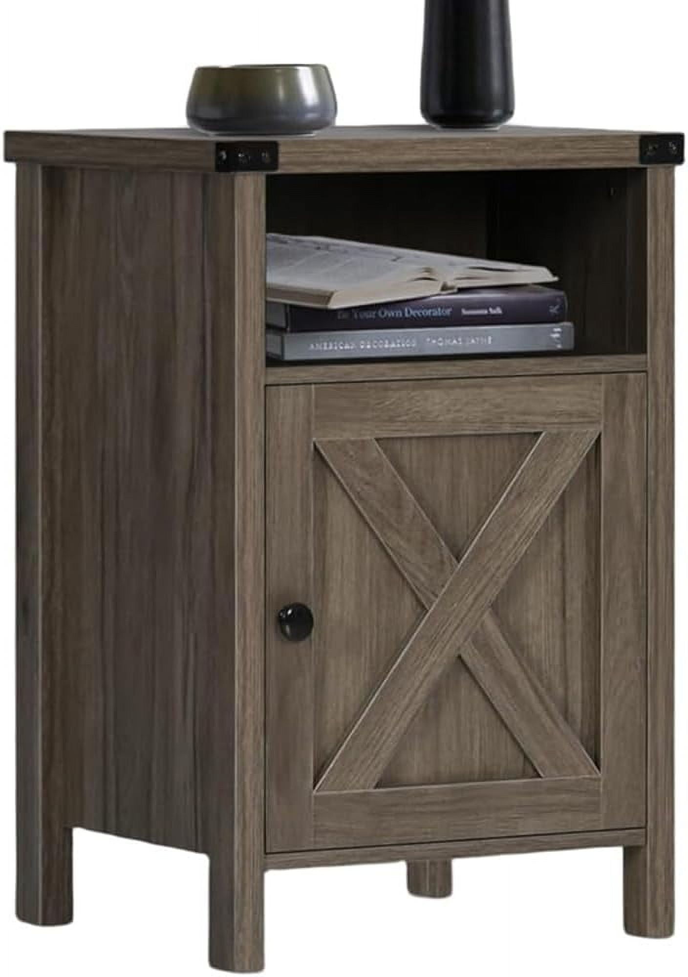 FENG20, Side Table, End Table, Grey Wash Night Stand, Barn Door End ...