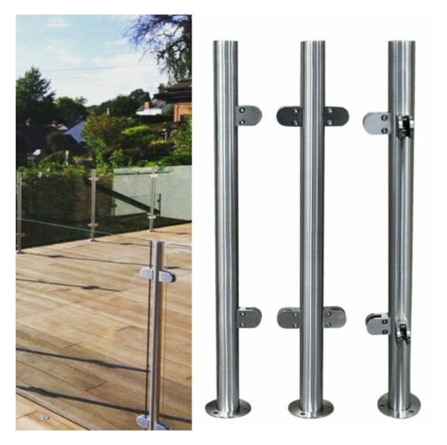 FENG20 Stainless Steel 43.3 in Glass Railings Floor Standing Balustrade ...