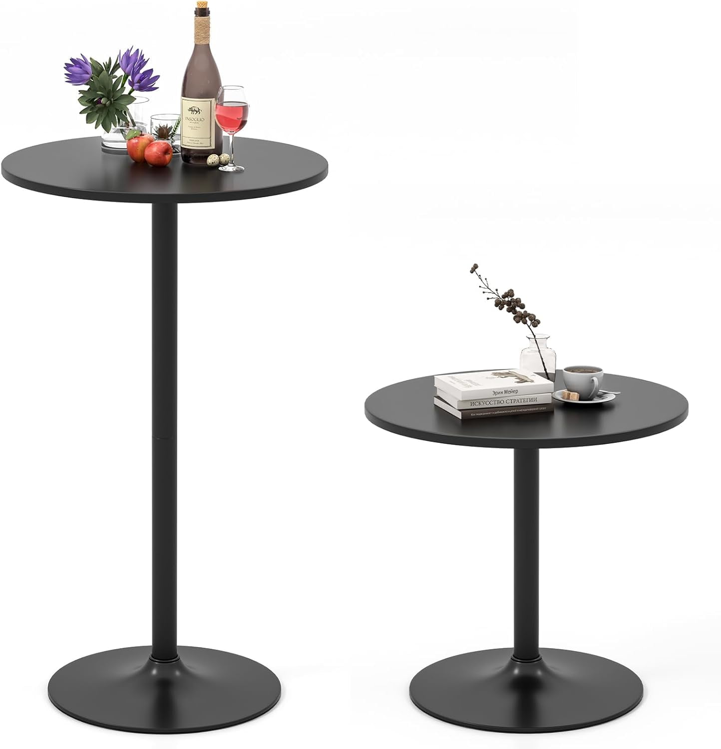 FENG20 Two-in-one Bar Table with Detachable Pole, Metal Base, 24" Round ...