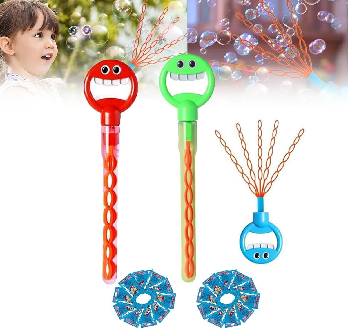 FENG32 Hole Smiling Face Bubble Stick with Bubbles Refill, 5-Claw ...