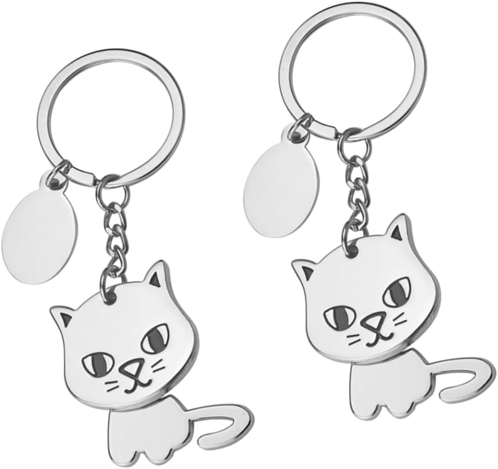 FENG4 Pcs Decorative Cat Keychain Metal Key Chain Key Ring Cute ...