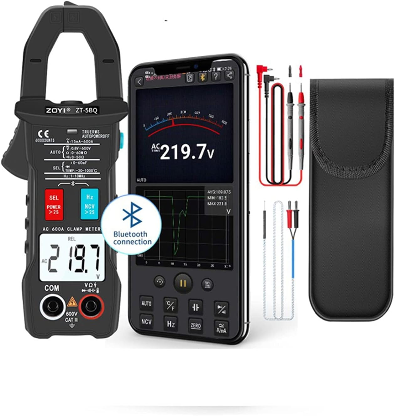 FENGDigital Bluetooth Multimeter Clamp Meter AC/DC Voltmeter Current ...