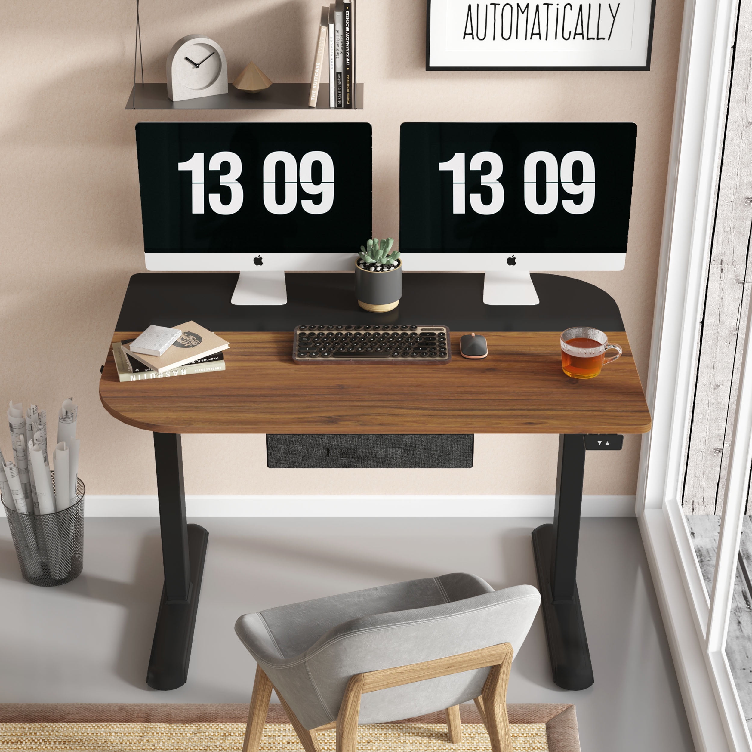 FENGE Electric Standing Desk with Drawer- 43.3x27.5 Inches Anti ...