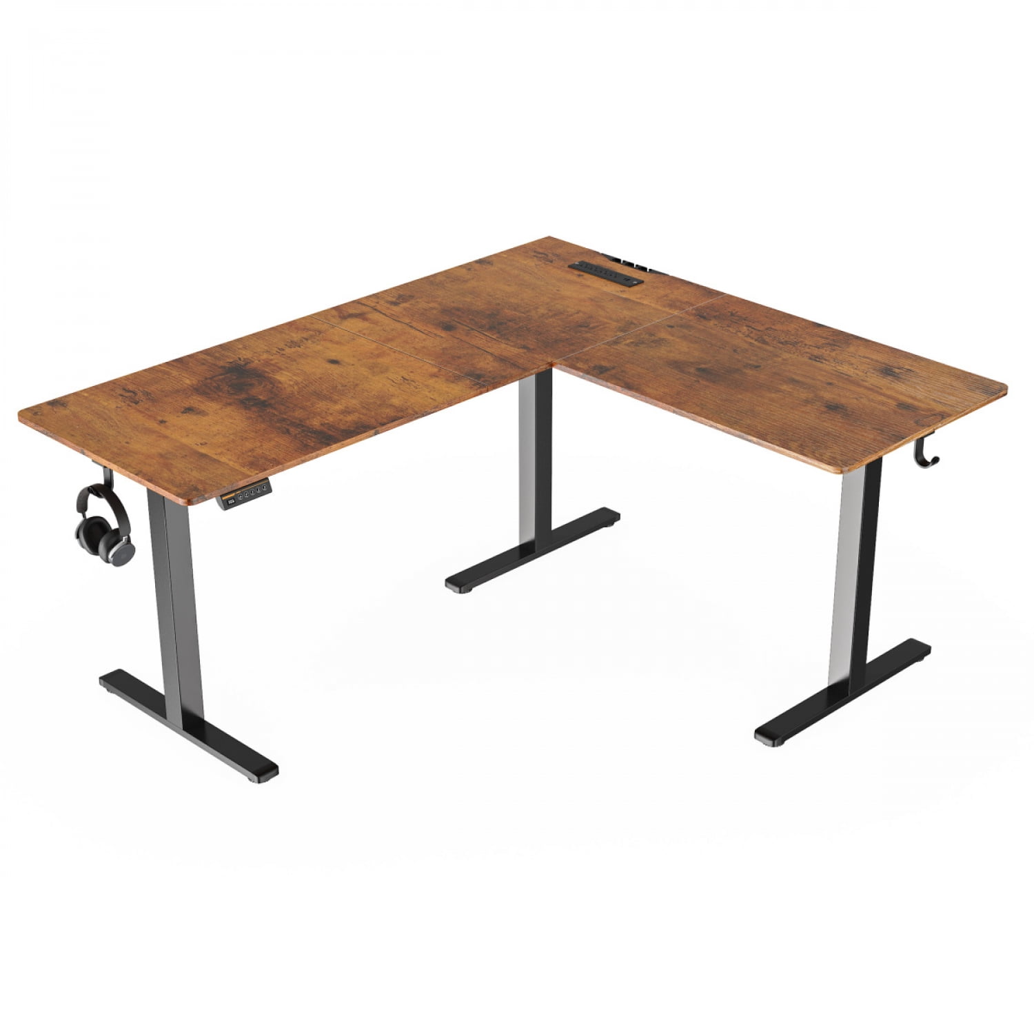 FENGFAN 63x55 Inch Brown L Shaped Electric Height Adjustable Corner ...