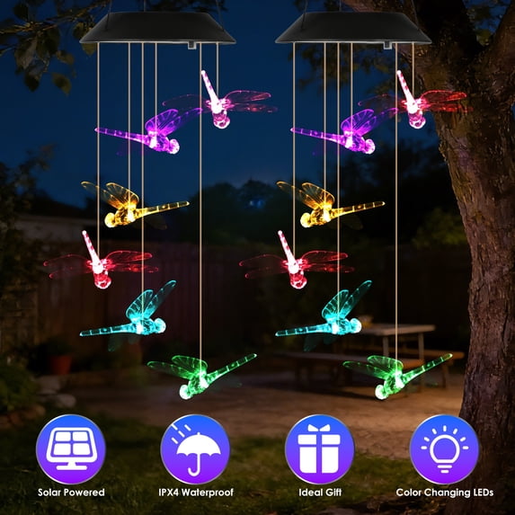 FENGFAN Solar Dragonfly Wind Chimes Color Changing LED Light IPX4 ...