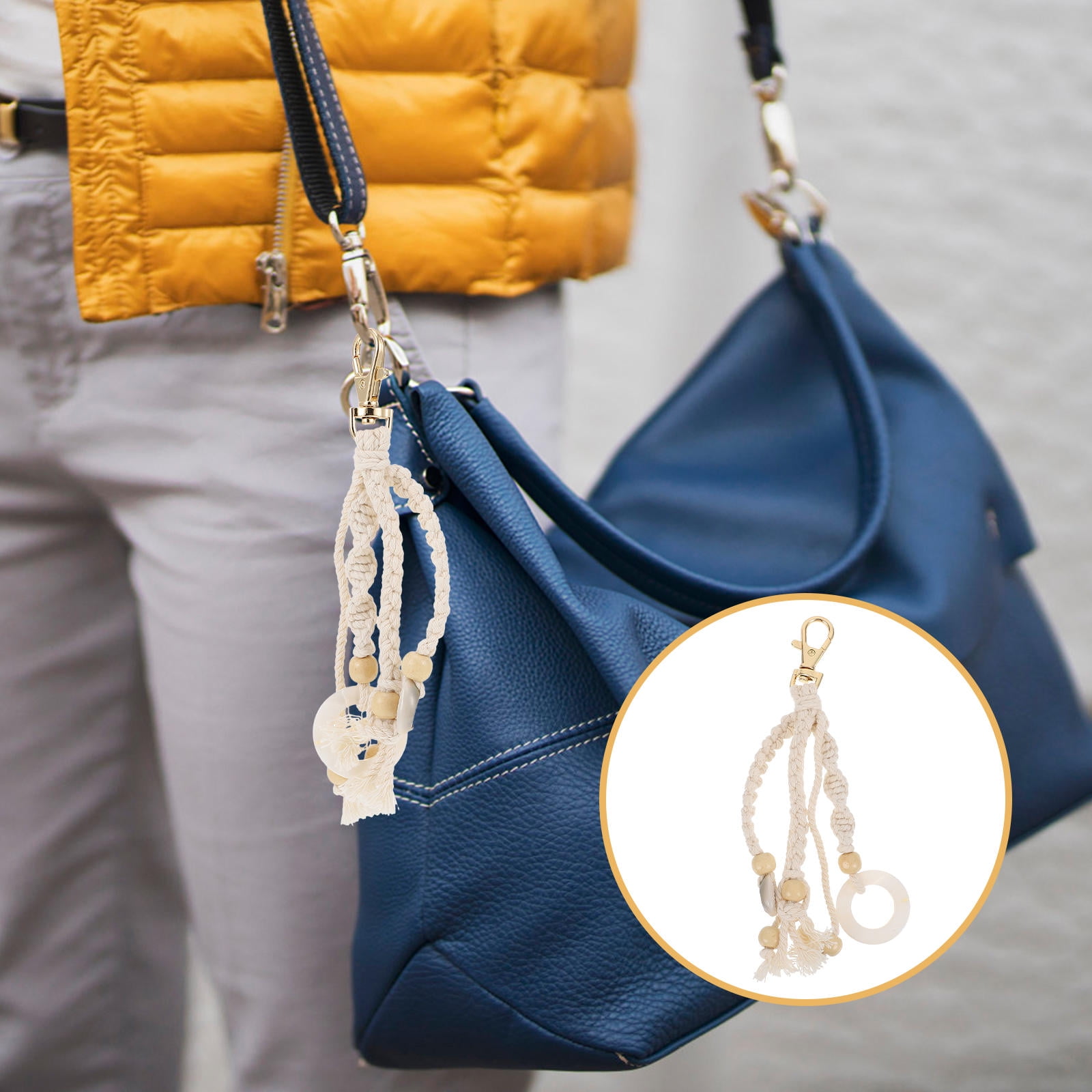 FENGGUIQU 1Pc White Tassel Keychain Handmade Cotton Rope Pendant for ...