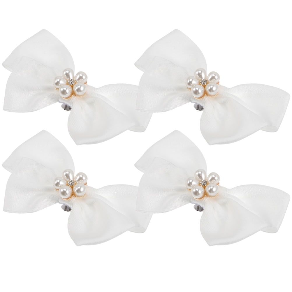 FENGGUIQU 2Pairs White Bowknot Pearls Shoe Clips Decorative Buckles for ...