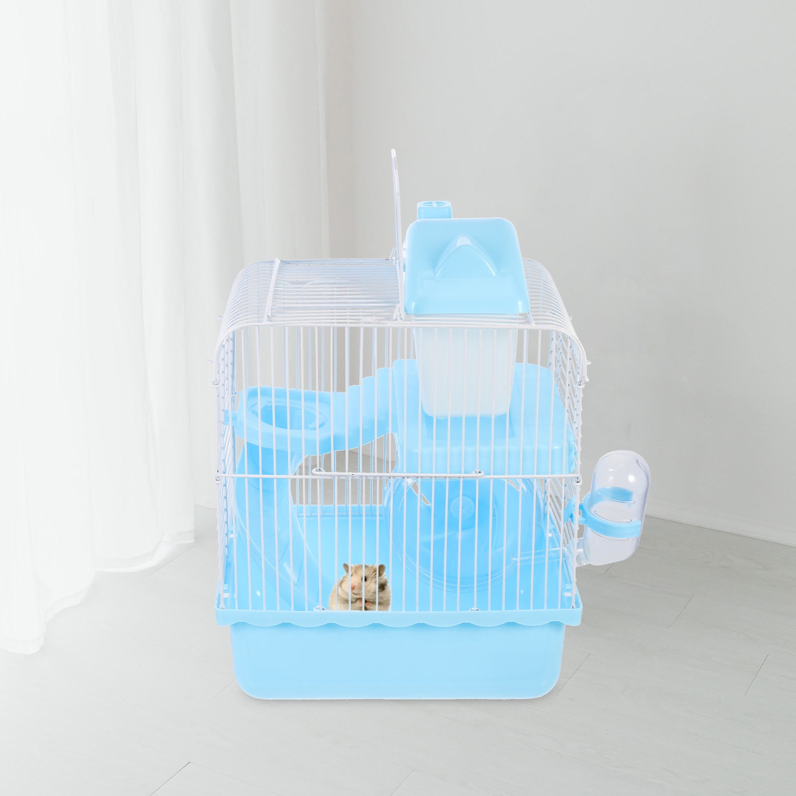 FENGGUIQU Blue Hamster Castle Double Layer Small Pet Hut Safe and ...