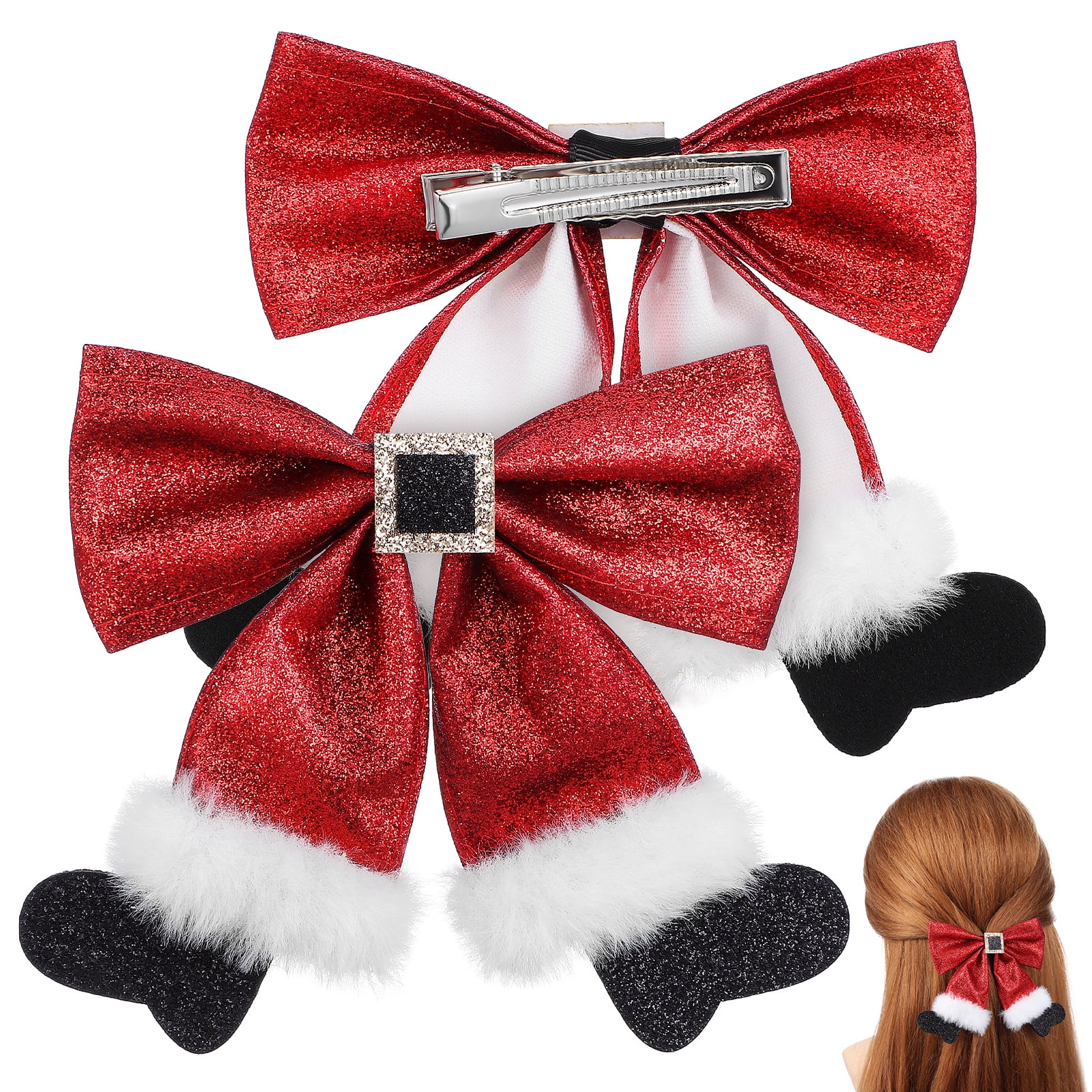FENGGUIQU Large Christmas Hair Bows 2Pcs Holiday Hair Clips Cute ...