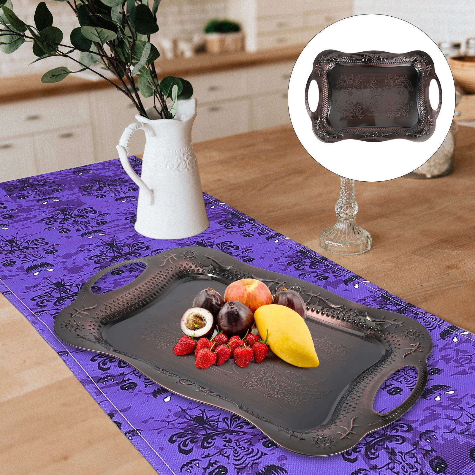 FENGGUIQU Serving Tray with Handle Stainless Steel Snack Serving Tray ...