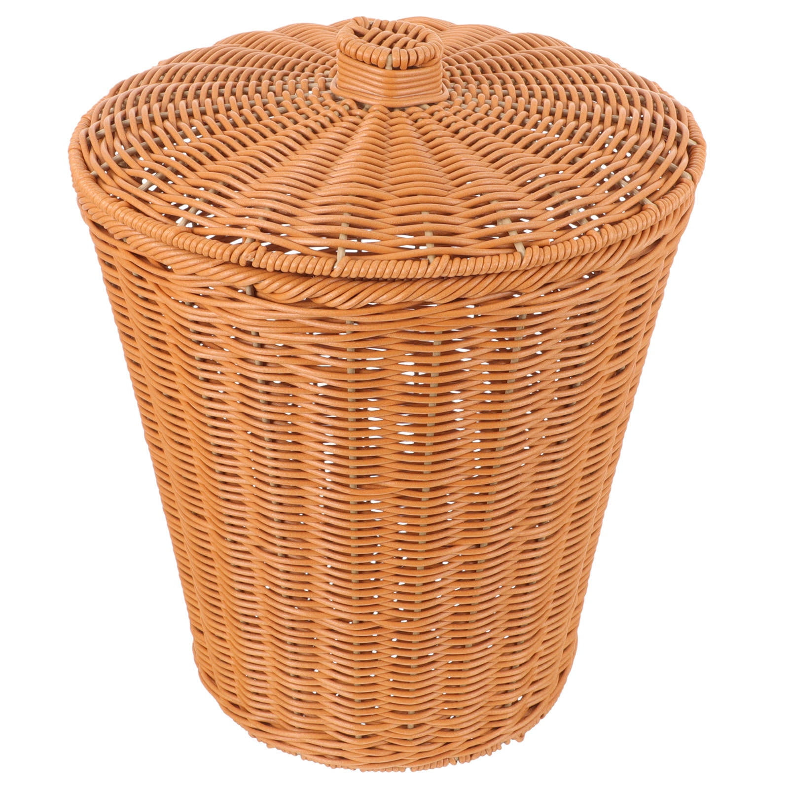 FENGGUIQU Small Wicker Trash Can Round Basket With Lid Plastic Light ...