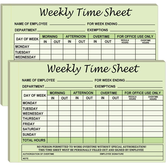 FENGHEMINGA Employee Weekly Time Sheets, 50 Sets - Walmart.com